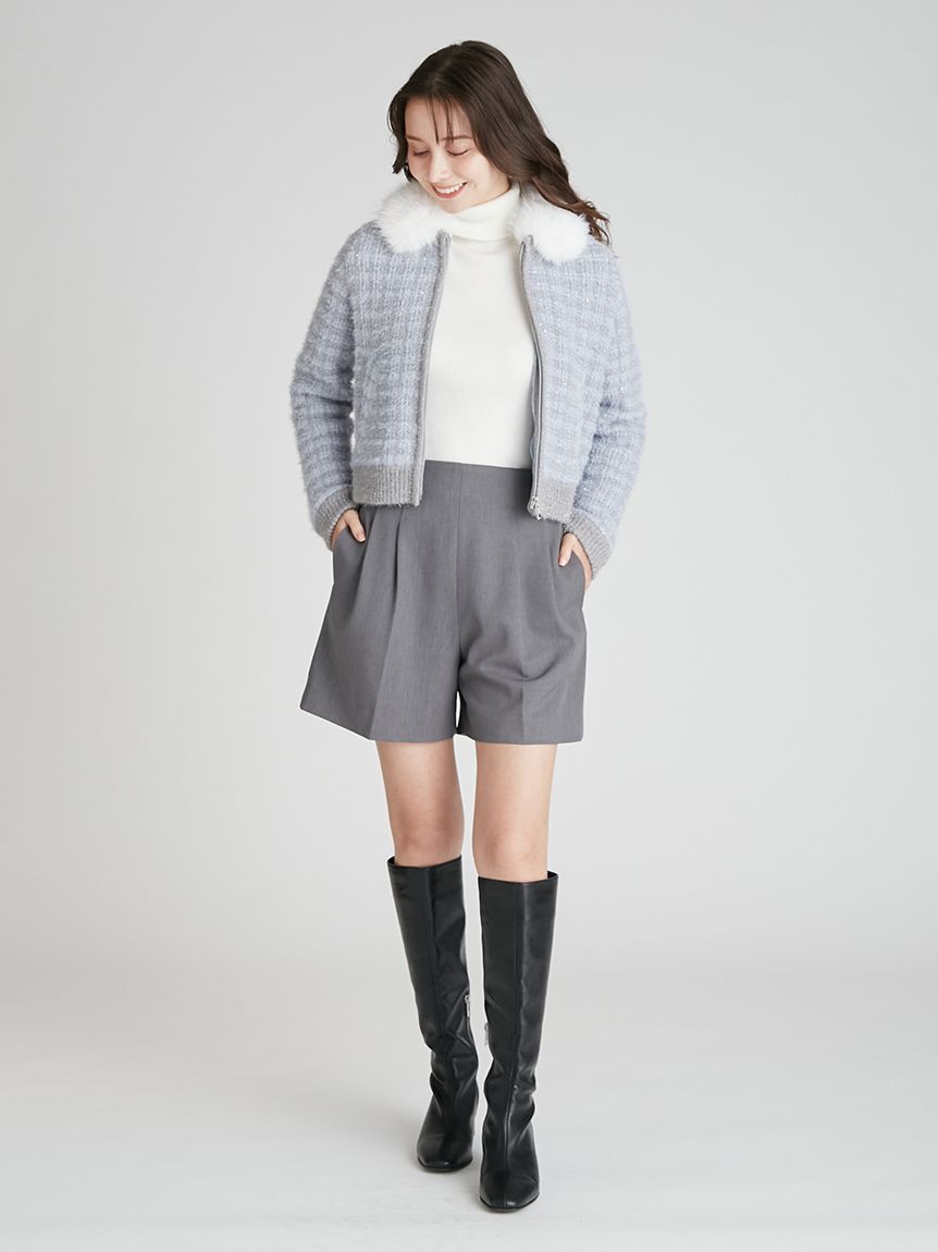 ファー衿付きツイードニットブルゾン(ジャケット・ブルゾン)｜OUTER