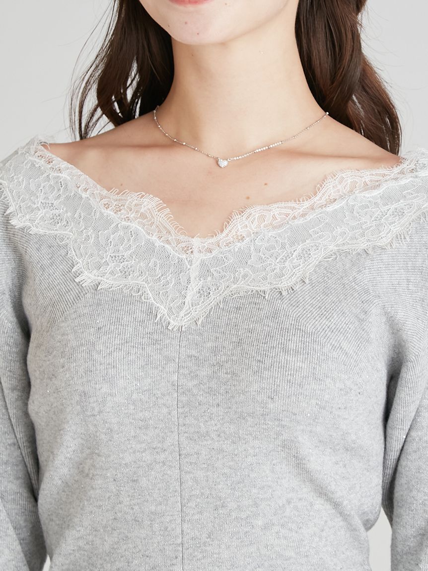 レーストリムリブニットプルオーバー(ニットプルオーバー)｜TOPS