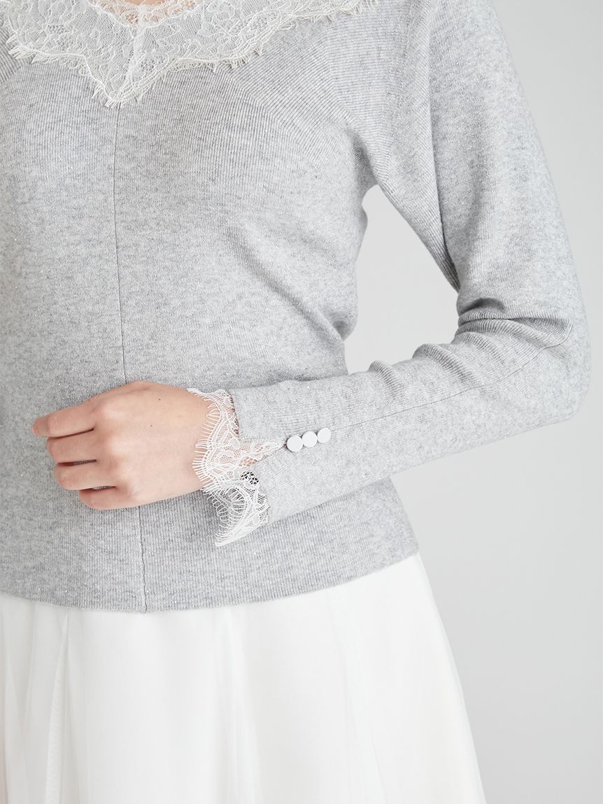 レーストリムリブニットプルオーバー(ニットプルオーバー)｜TOPS